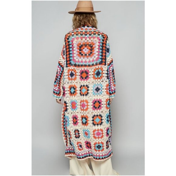 POL | Tops | Pol Granny Square Crochet Open Front Loose Fit Duster ...